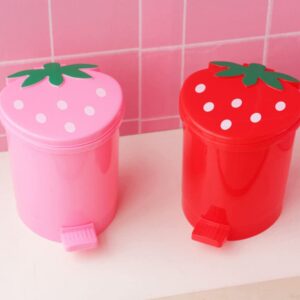 Toddmomy 1PCS Mini Desktop Trash Can with Swing Lid ,Cute Strawberry Rubbish Bin Tiny Trash Can Countertop Garbage Can for Desk Car Office Kitchen,Pink