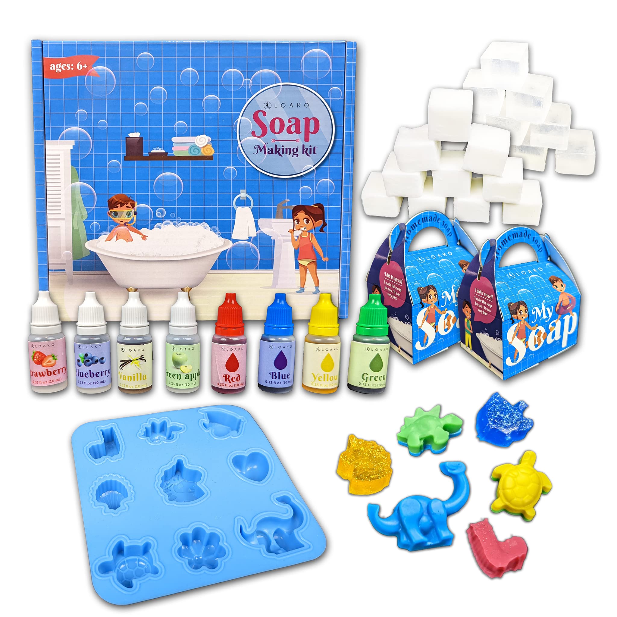 Loako Soap Making Kit for Kids & Adults - DIY Soap Kit - Make Your Own Soap - Science Lab Activity for Age 6-12 - 10-15 Pieces