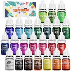 soap dye - 24 color food grade skin safe soap coloring bath bomb color dye for diy soap making supplies - liquid concentrated soap colorant for bath bomb supplies kit, handmade soaps, diy craft