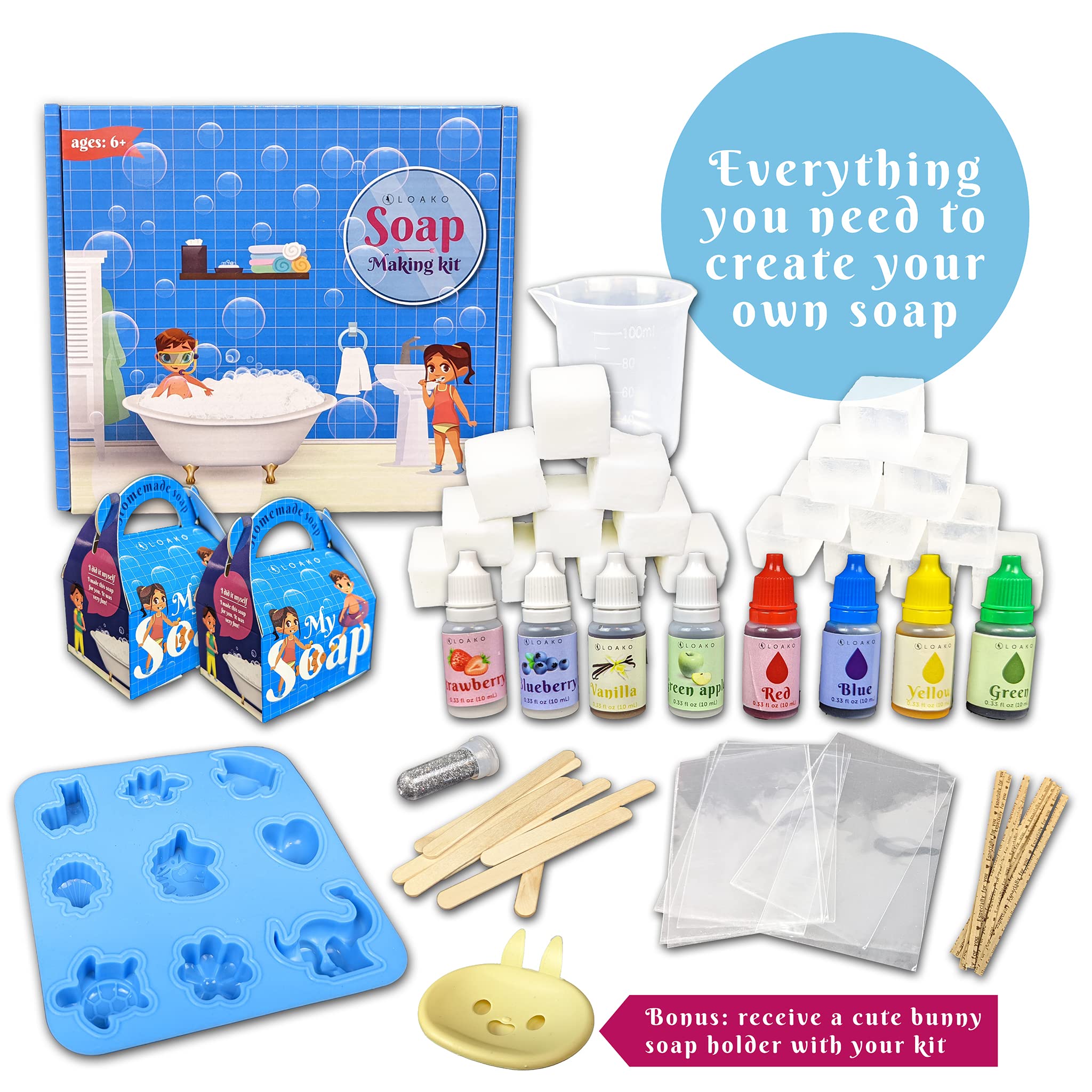 Loako Soap Making Kit for Kids & Adults - DIY Soap Kit - Make Your Own Soap - Science Lab Activity for Age 6-12 - 10-15 Pieces