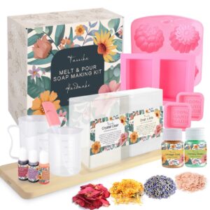 handmade soap making kit supplies, diy melt & pour soap making kit for adults: includes 2lbs soap base, dried flowers, pigment, silicon mold, measuring cup, personalized handmade soap set gift