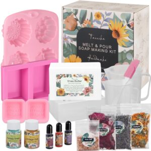 handmade soap making kit supplies, diy melt & pour soap making kit for adults: includes 2lbs soap base, dried flowers, pigment, silicon mold, measuring cup, personalized handmade soap set gift