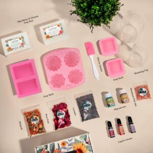 Handmade Soap Making Kit Supplies, DIY Melt & Pour Soap Making Kit for Adults: Includes 2lbs Soap Base, Dried Flowers, Pigment, Silicon Mold, Measuring Cup, Personalized Handmade Soap Set Gift