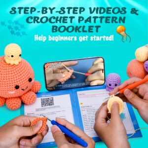 Crochetta Crochet Kit for Beginners, Amigurumi Crocheting Animals Kits w Step-by-Step Video Tutorials, Knitting Starter Pack for Adults and Kids, Jumbo 3 Nestable Octopus Familly (40%+ Yarn Content)