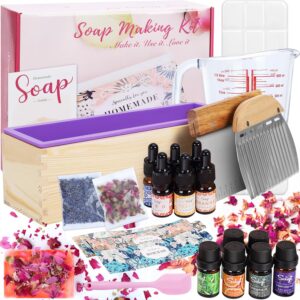 diy soap making kit, soap making supplies with 3.3 lbs soap base, glass measuring cup, liquid dyes, wavy straight scraper, silicone stirring stick