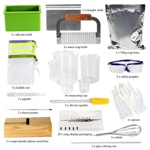 BOOWAN NICOLE Complete DIY Soap Making Supplies Kit Full Beginners Set Including Silicone Mold, Planer Wood Box, Soap Base, Spatulas, Pipette and More