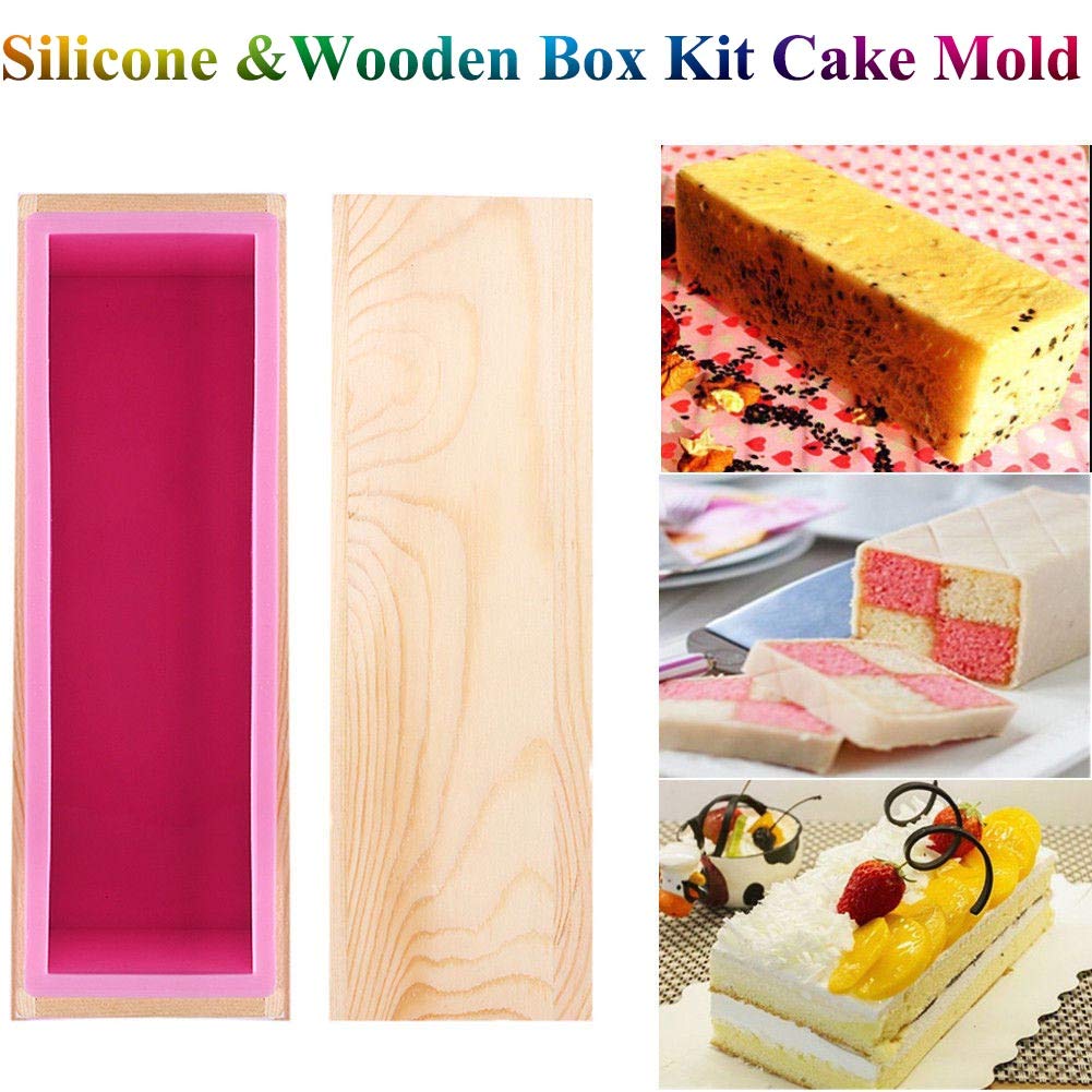 Silicone Soap Mold for Soap Making, Rectangular Loaf Soap Mold with Wooden Boxes Silicone Soap Making Kit for Adults Beginners DIY Making Tool