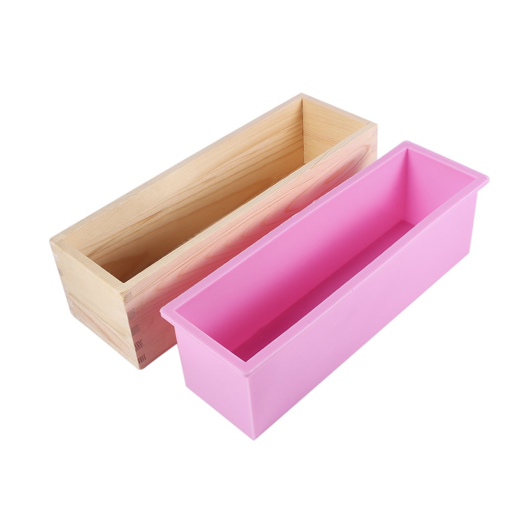 Silicone Soap Mold for Soap Making, Rectangular Loaf Soap Mold with Wooden Boxes Silicone Soap Making Kit for Adults Beginners DIY Making Tool