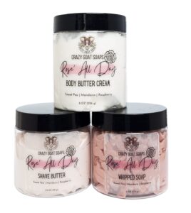 goat milk clay gift set | rosé all day | organic shea, cocoa & aloe butter | dry and sensitive skin gift set | soothing clay shave butter | clay whipped soap | body butter