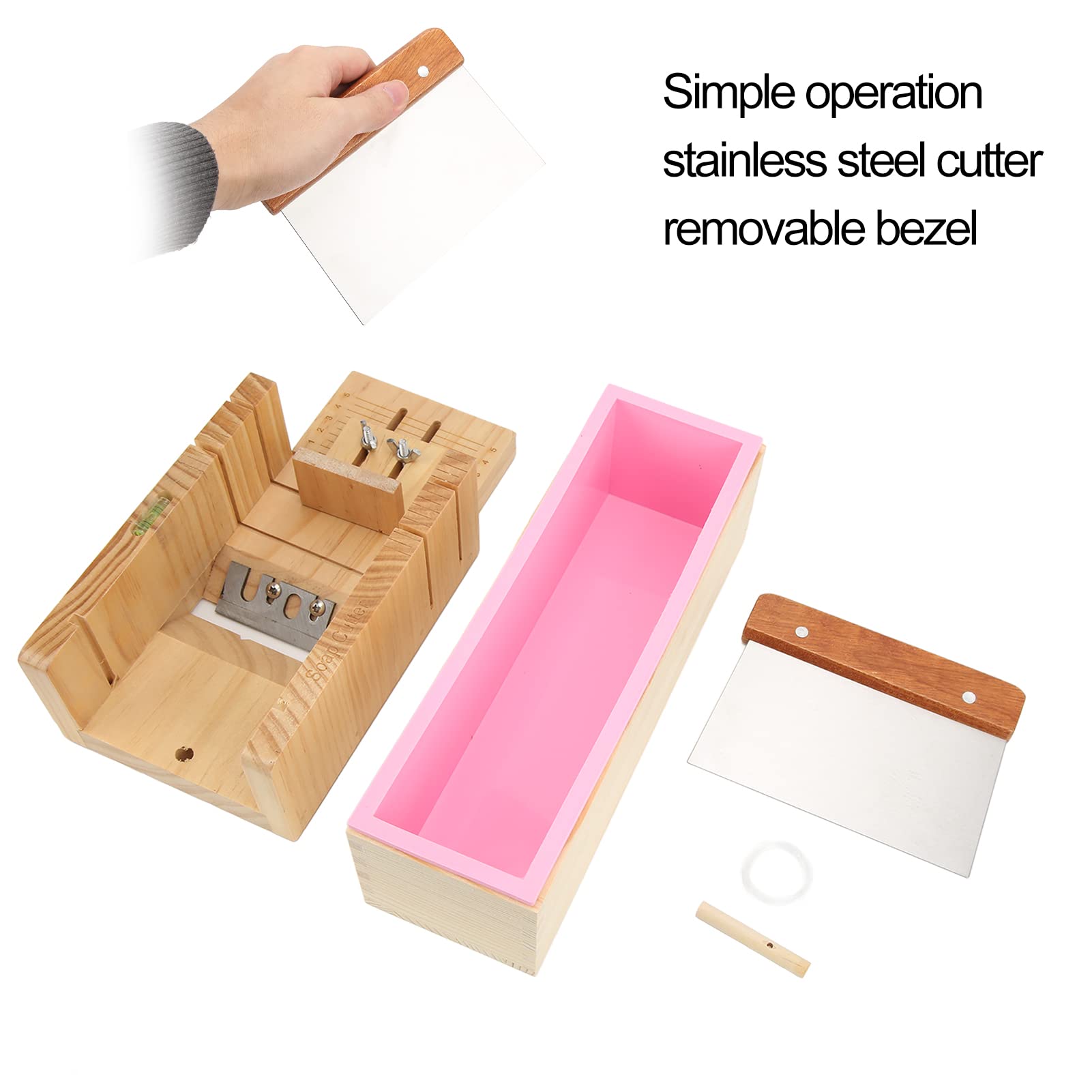 Soap Cutter Kit, Soap Cutter Include Wooden Box Silicone Mold Stainless Steel Cutter Soap Cutter for DIY Soap Making