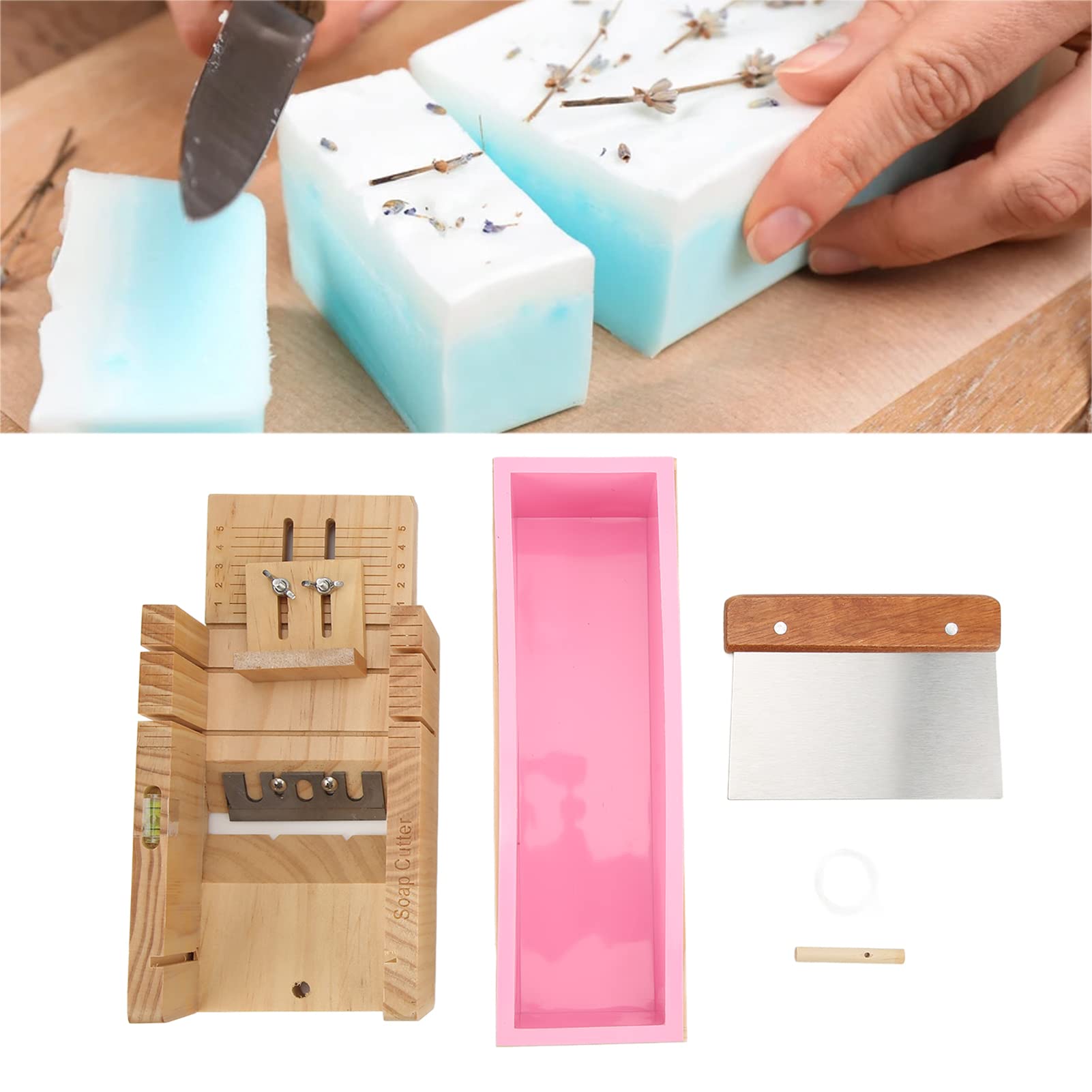 Soap Cutter Kit, Soap Cutter Include Wooden Box Silicone Mold Stainless Steel Cutter Soap Cutter for DIY Soap Making