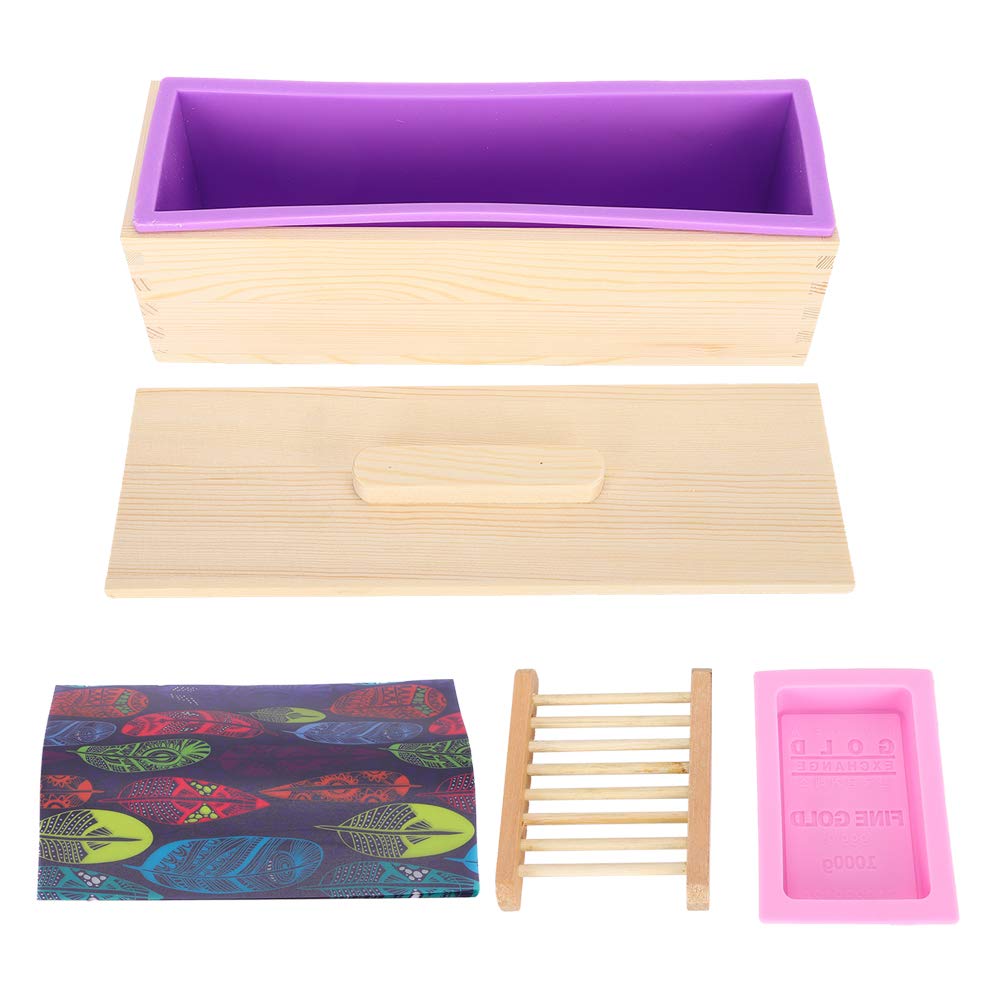 25 Pcs Silicone Soap Molds Making Kit,1200ml Purple Soap Cutter Mold,Rectangular Silicone Soap Mold Wooden Box DIY Soap Loaf Bread Mould Kitchen Baking Tools