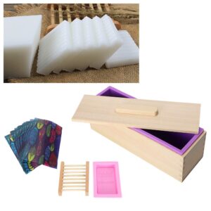 25 Pcs Silicone Soap Molds Making Kit,1200ml Purple Soap Cutter Mold,Rectangular Silicone Soap Mold Wooden Box DIY Soap Loaf Bread Mould Kitchen Baking Tools