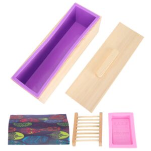 25 Pcs Silicone Soap Molds Making Kit,1200ml Purple Soap Cutter Mold,Rectangular Silicone Soap Mold Wooden Box DIY Soap Loaf Bread Mould Kitchen Baking Tools