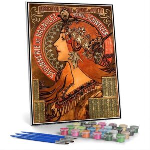 diy oil painting kit,soap factory of bagnolet painting by alphonse mucha paint by numbers kit for kids and adults