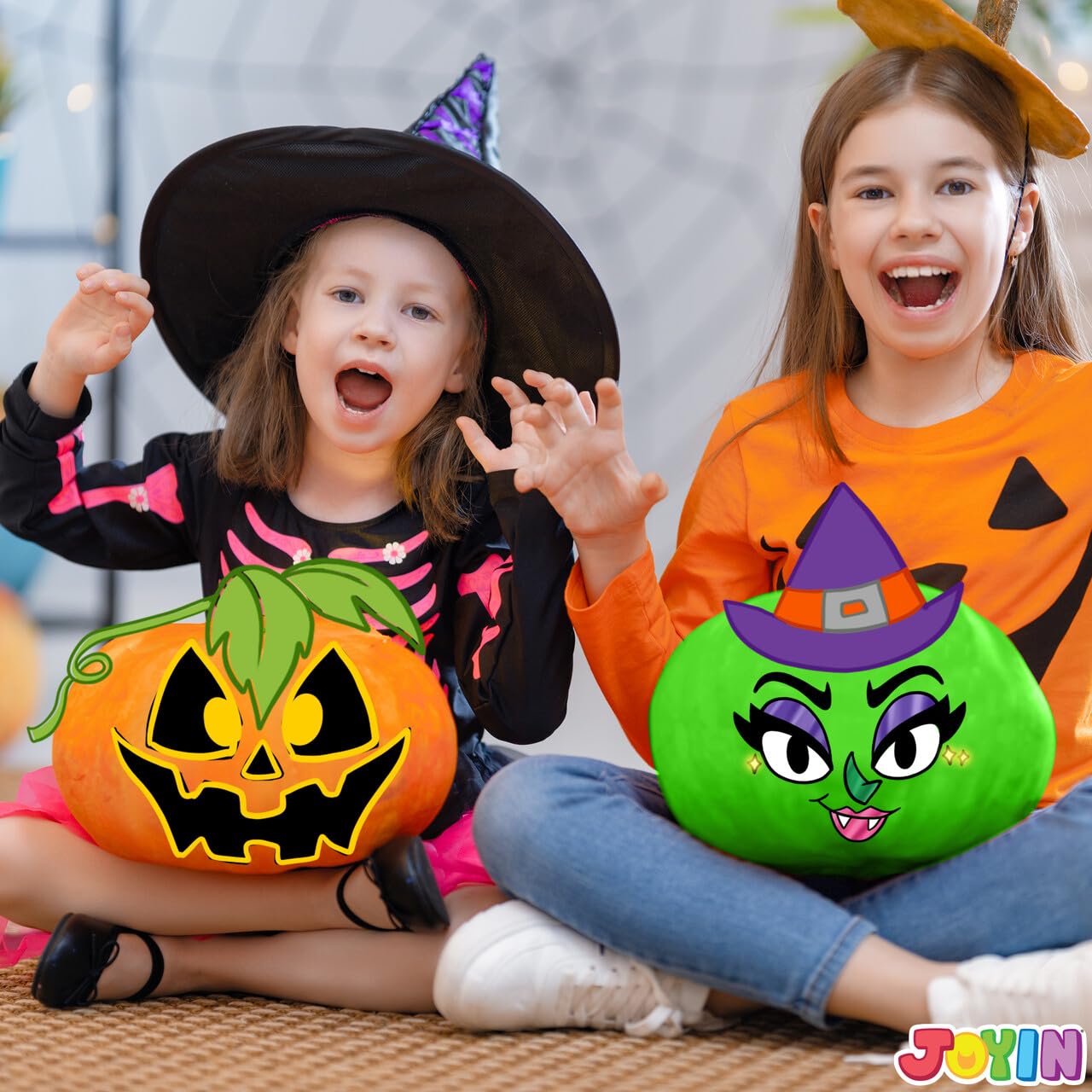 Klever Kits Halloween 3D Pumpkin Decorating Kit, Glowing in The Dark Pumpkin Painting Craft Kit with 9 Halloween Character Designs, Halloween DIY Coloring Arts & Crafts with Foam Stickers