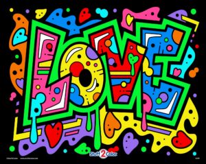 graffiti love - fuzzy coloring poster - all ages coloring for kids, toddlers, teens, and adults (great for arts and crafts coloring time, after school, or as a family activity)