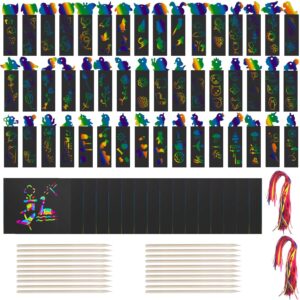 lyflux 146 pcs animal scratch bookmarks art, rainbow magic scratch paper art kit for birthday parties, game activities, diy crafts, decorations