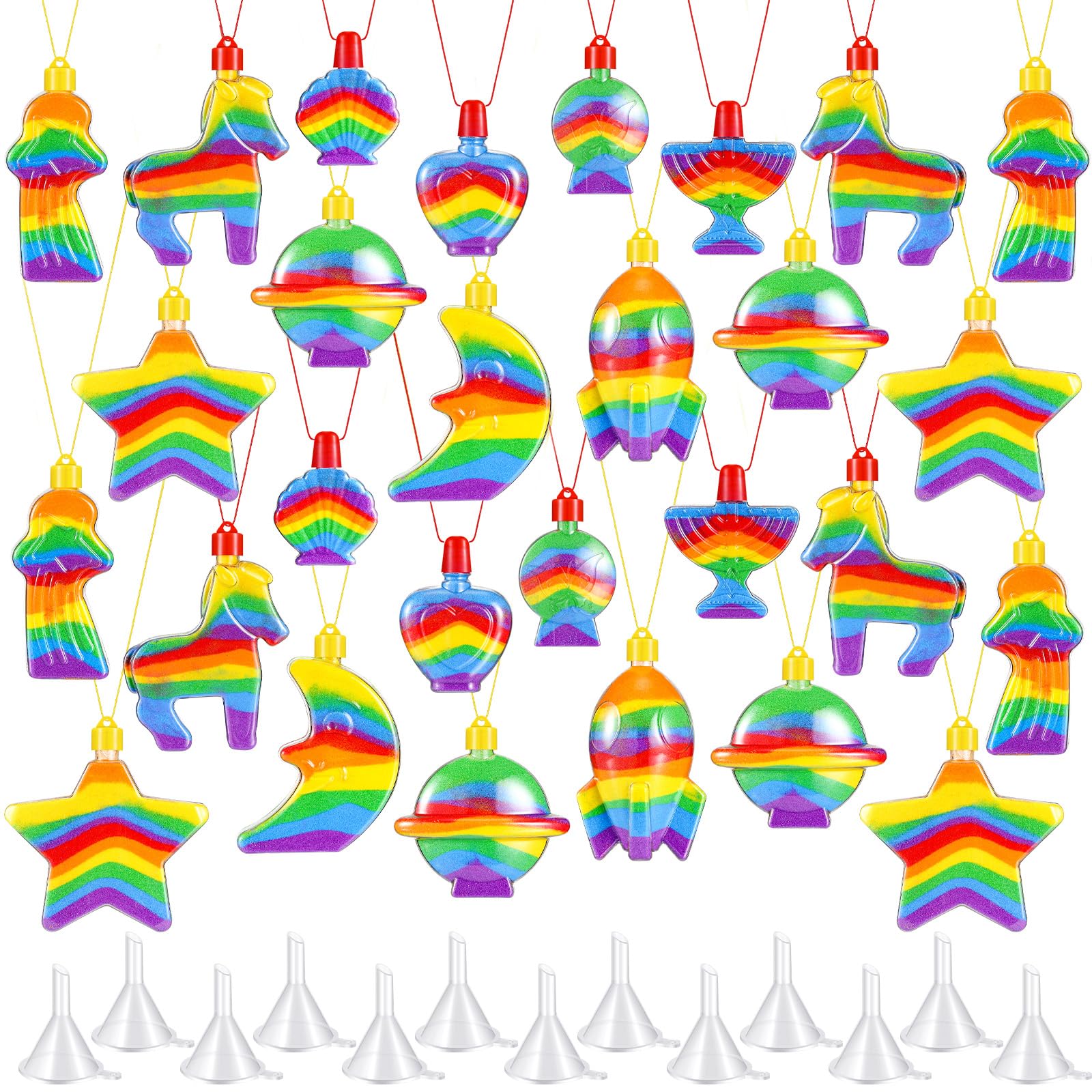 Uiifan 200 Pcs Sand Art Bottle Necklaces Bulk Sand Art Craft Kits for Kids Sand Art Containers for Crafts Supplies Fun Collection Bottles for DIY Art Activity Group with Plastic Funnels