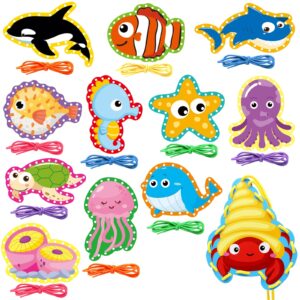 omlisca sea animals lacing cards sewing cards 12 pack shark whale ocean theme party decor double sided cardboard lacing playing games for preschool home developing imagination education supplies