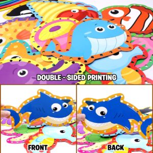 Omlisca Sea Animals Lacing Cards Sewing Cards 12 Pack Shark Whale Ocean Theme Party Decor Double Sided Cardboard Lacing Playing Games for Preschool Home Developing Imagination Education Supplies