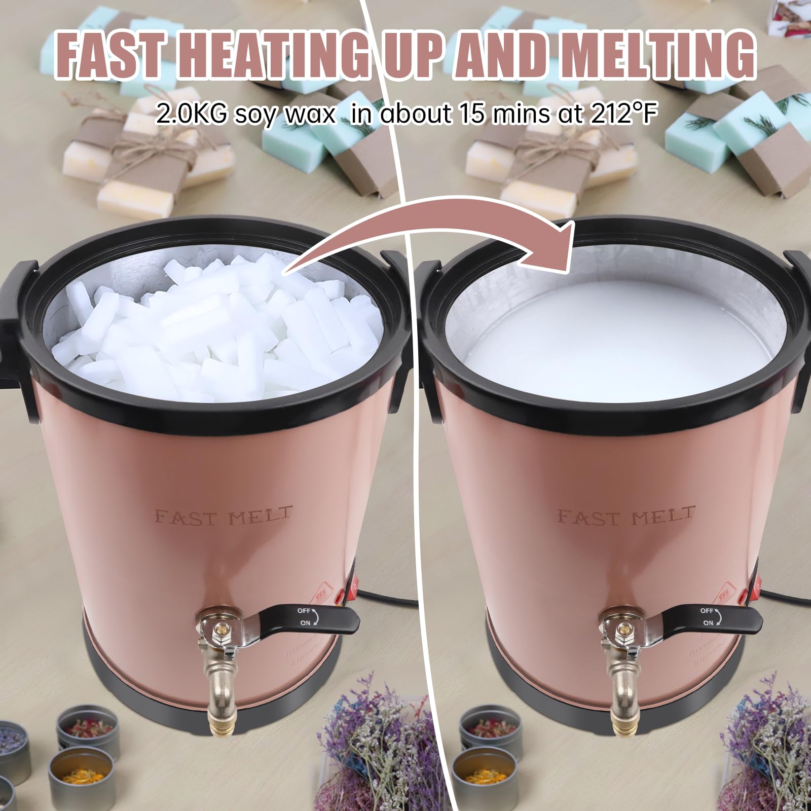 FAST MELT 3Qts Soap Base Melter - Soap Making Kit with Constant Temperature Control Melter, Quick Pour Spout, Ideal for Homemade Soap Business Fast Loading Easy Clean Pink