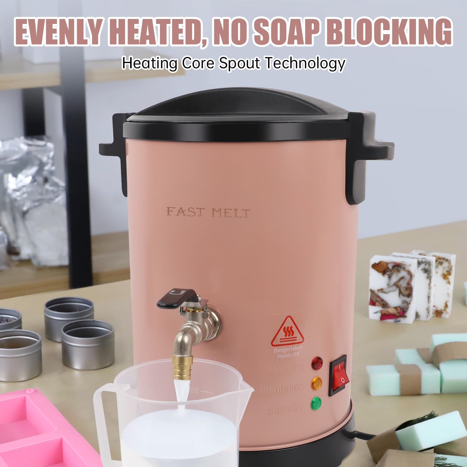 FAST MELT 3Qts Soap Base Melter - Soap Making Kit with Constant Temperature Control Melter, Quick Pour Spout, Ideal for Homemade Soap Business Fast Loading Easy Clean Pink