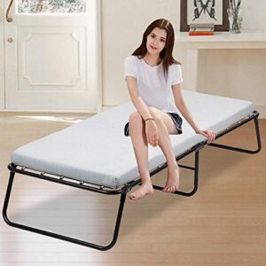 portable folding bed with mattress foldable bed twin size guest bed 77’’×31’’×h14’’ heavy duty premium materia foldaway bed with 3 inch foam mattress and breathable fabric for adults&kids,250lbs