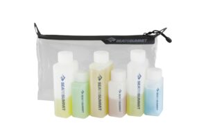 sea to summit travellinglight clear zip pouch with travel bottles, tsa approved toiletry kit