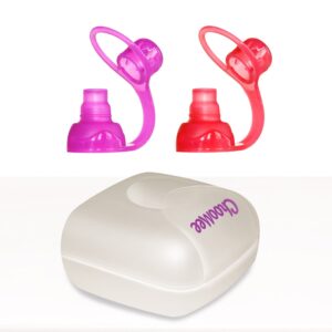 choomee softsip food pouch tops | red purple + white travel case | prevent spills and protect childs mouth