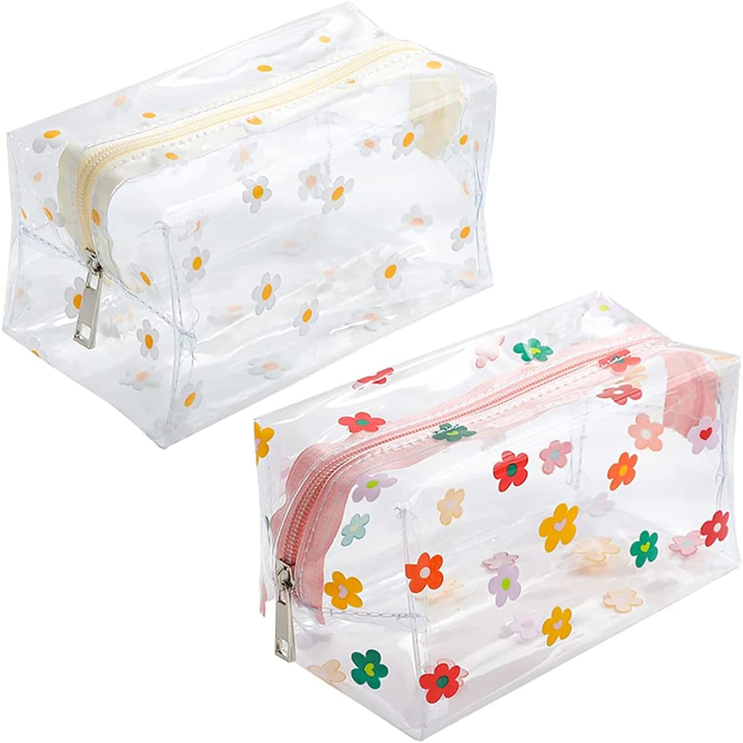 NADUSEP Cute Flower Makeup Bags, Portable Zippered Daisy Cosmetic Bag 2PCS Pouches Toiletry Bags for Women Travel Vacation Bathroom Organizing