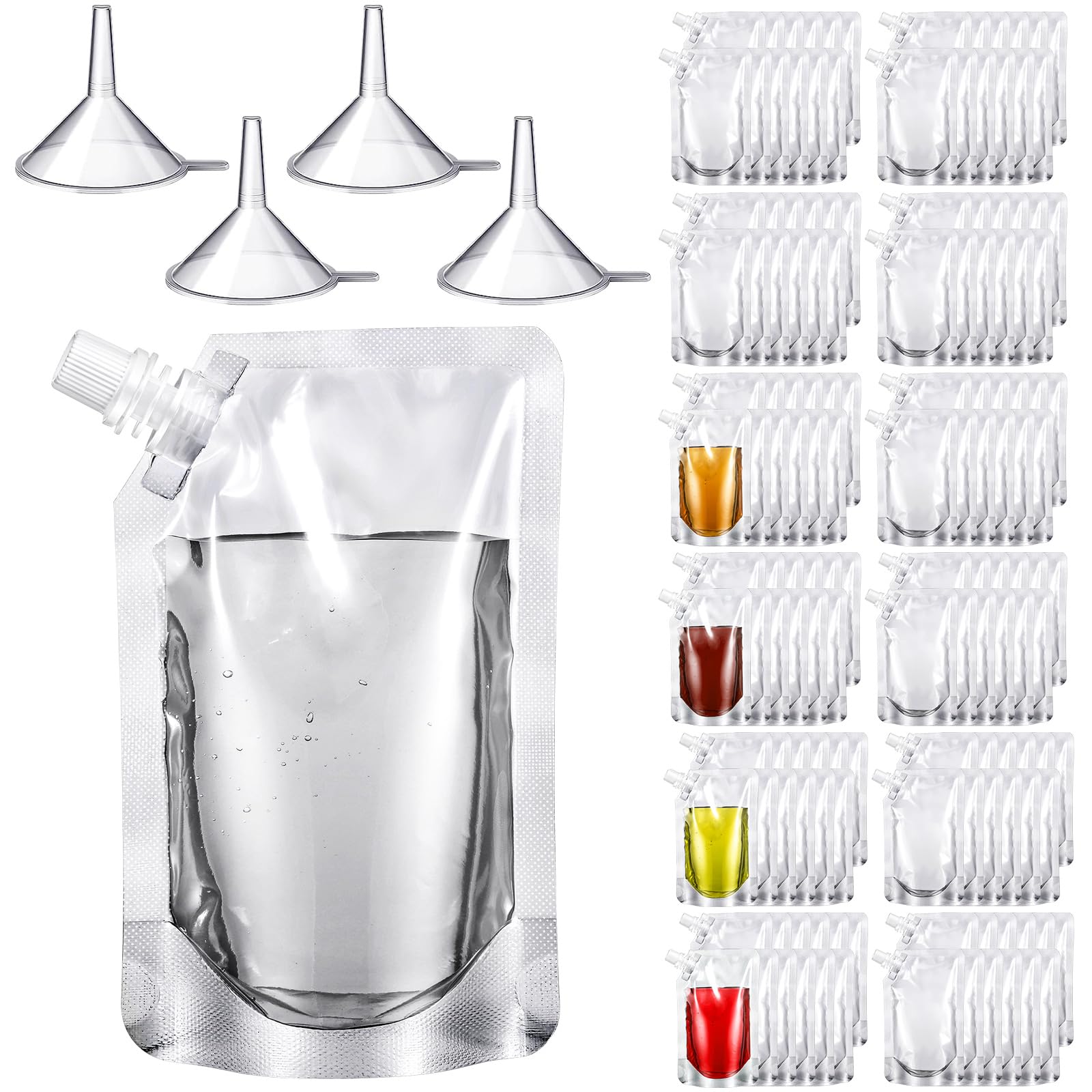 ZCYSRLQIN 120 Pcs Plastic Flask,Reusable Concealable Plastic Drink Pouches for Adults,Cruise Plastic Pouches for Drink Travel Clear Drink Containers for with Funnel for Juice Pouches Bottle Kit