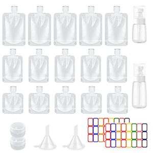 homgaty refillable travel pouches, 23pcs empty squeeze pouches (30ml/50ml/100ml), 2pcs cosmetic jars, tsa approved stand up pouch for toiletry, portable travel fluid makeup packing bag