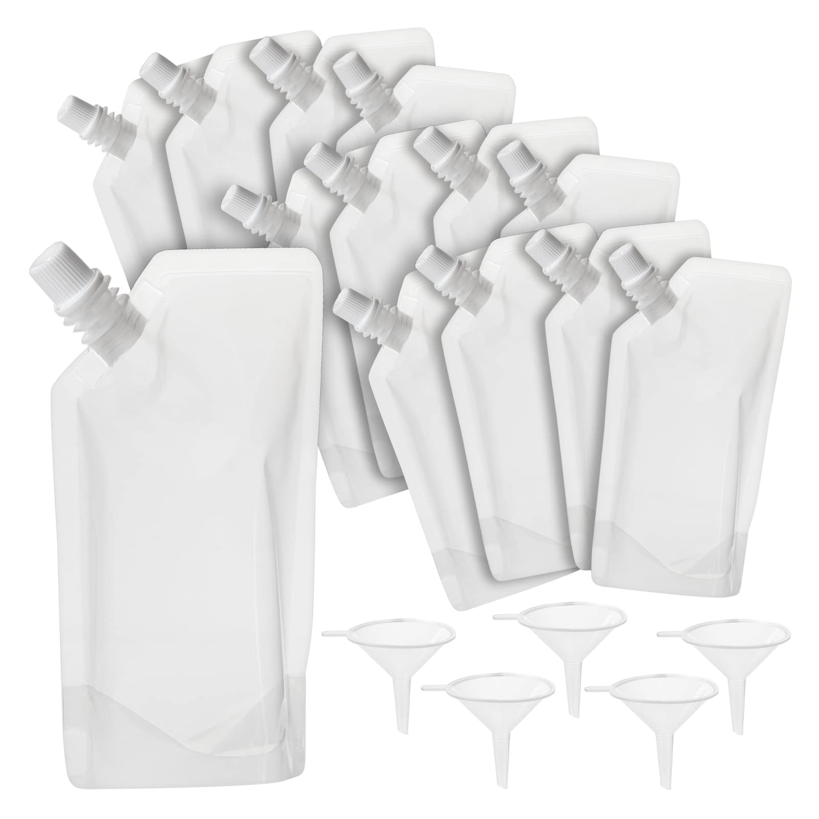 50 Pack 8oz Reusable Plastic Drink Pouches with Funnels for Juice, Soda, Beer (7 x 4 In)