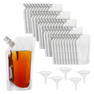 50 Pack 8oz Reusable Plastic Drink Pouches with Funnels for Juice, Soda, Beer (7 x 4 In)