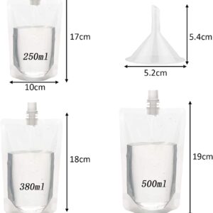 30pcs Refillable Drink Pouches for Festivals Clear Travel Plastic Drinks Flasks Cruise Kit Reusable for Alcohol Liquor Juice Bags Drink Container Party Hot Cold Beverage 30pcs(10*250&10*380&10*500ml)