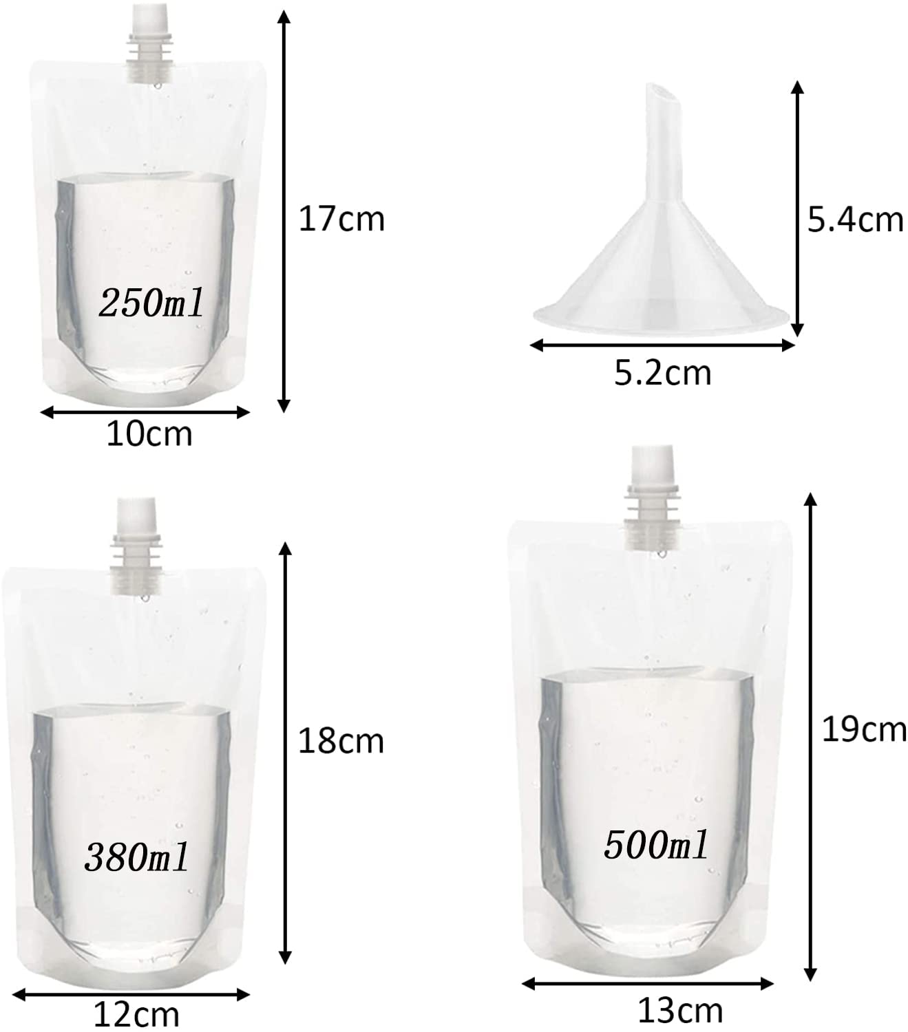 30pcs Refillable Drink Pouches for Festivals Clear Travel Plastic Drinks Flasks Cruise Kit Reusable for Alcohol Liquor Juice Bags Drink Container Party Hot Cold Beverage 30pcs(10*250&10*380&10*500ml)