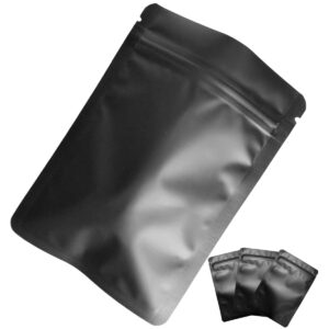 chamigon 100 pack matte black mylar bags - 4.3x6.3 inches resealable smell proof foil zipper food pouches - sealable flat packaging sample pouch bag