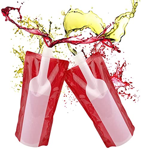 Foldable Wine Bag,Portable Wine Bottle Wine Flask, 4 Pack Collapsible Liquid Leak Proof Flask Holder,Reusable Wine pouch for Gift Travel Camping BBQ Party Beach Hiking Home Kitchen(750ml)