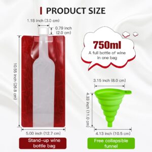 Foldable Wine Bag,Portable Wine Bottle Wine Flask, 4 Pack Collapsible Liquid Leak Proof Flask Holder,Reusable Wine pouch for Gift Travel Camping BBQ Party Beach Hiking Home Kitchen(750ml)