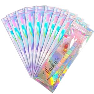 resealable foil pouch bag [100 pcs ] great for party favor food storage (holographic color, 2.7 x 8.6 inch)