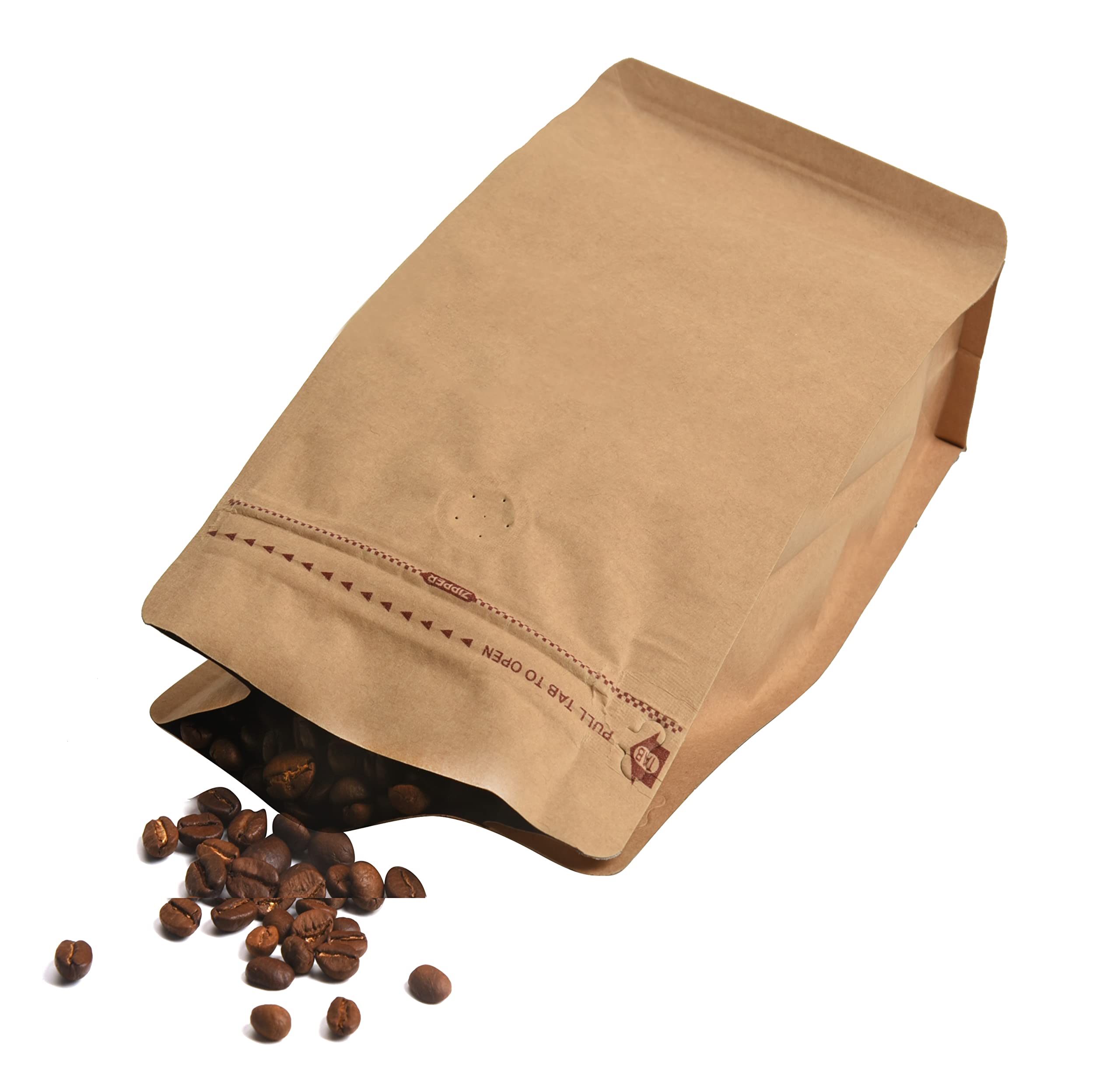 50 Count 32 Ounces/1Kg Kraft Paper Coffee Bags - High Barrier Kraft & Foil Liner - Flat Bottom Coffee Pouches with Degassing Valve, Food Storage Bags with Rsealable Zipper & Easy Open Tape (50pcs, 32oz/1kg)