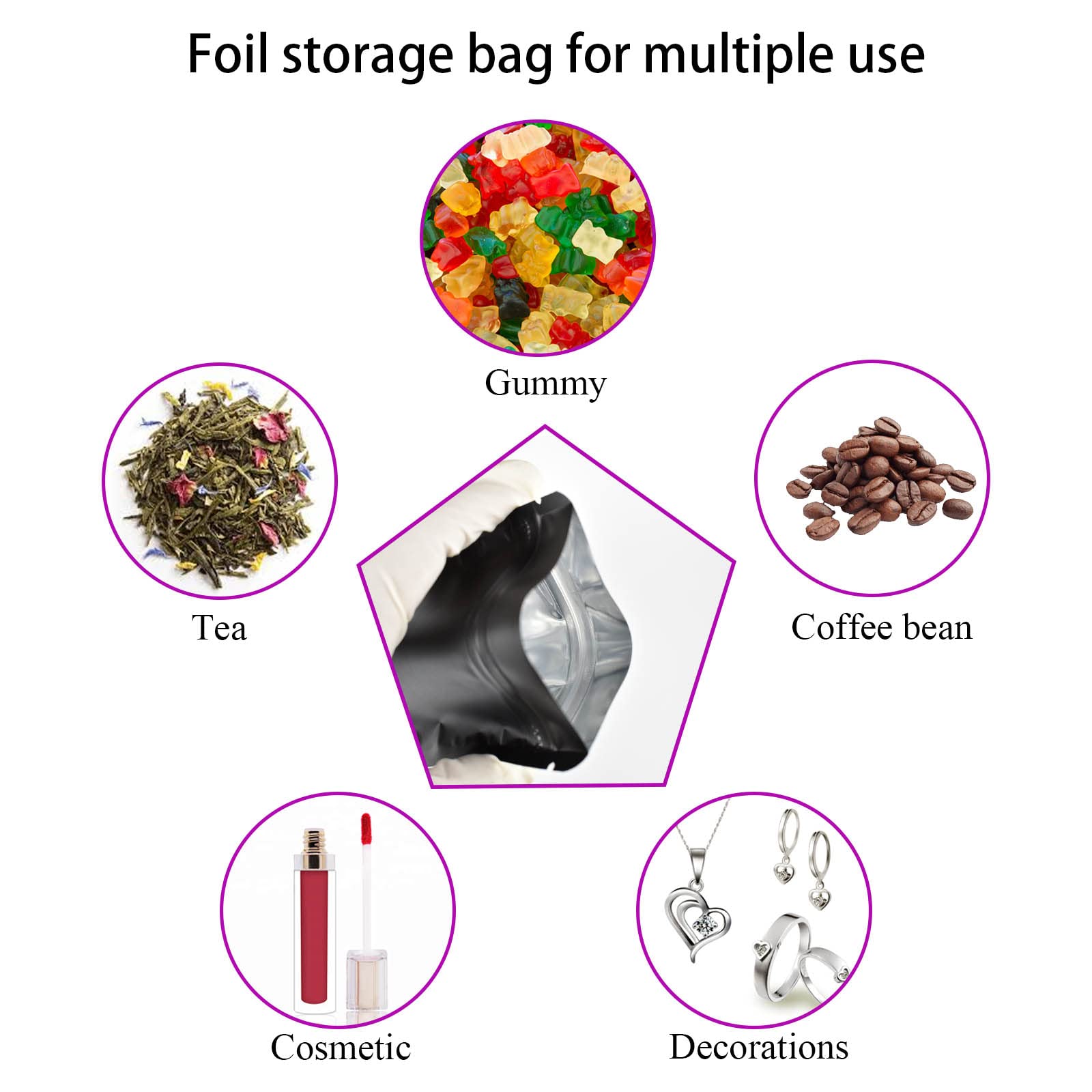 100 Pack Mylar Bag,7 Gram Stand-up Packaging Pouch, 4.72 Mil Thickness Resealable Zip Lock Foil Food Storage Baggies Safe Material,4X6 Inches,Matte Black