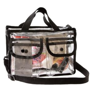 clear makeup organizer cosmetic bag 10 inch x 7 inch x 4 inch, sturdy zipper and 4 external pockets with adjustable strap