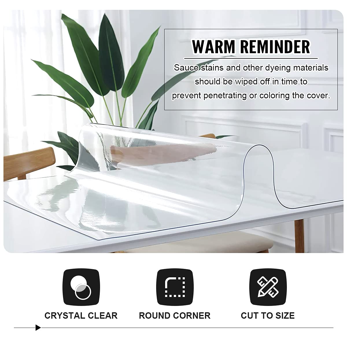 Royhom Clear Table Cover Protector 2mm Thick 60 x 36 Inch Table Protector for Dining Room Table, Waterproof Plastic Table Cover, Dining Table Cover Rectangle for Wood, Countertop, Kitchen Table