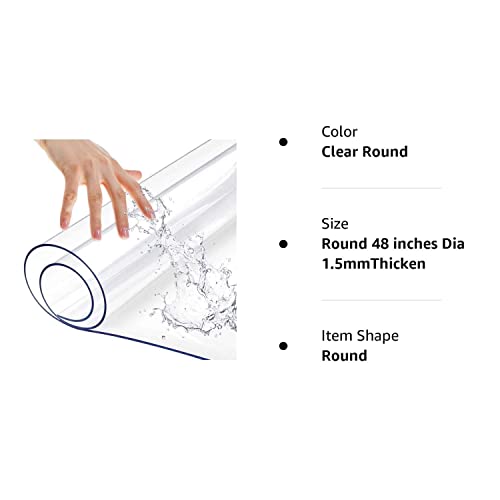 Round Diameter 48 inch Clear Table Protector Plastic Tablelcloth Cover Desk Topper Pad Mat for Circular Furniture Kitchen Coffee Night Stand Sofa Table Marble Countertop Liner Pad Glass PVC Vinyl