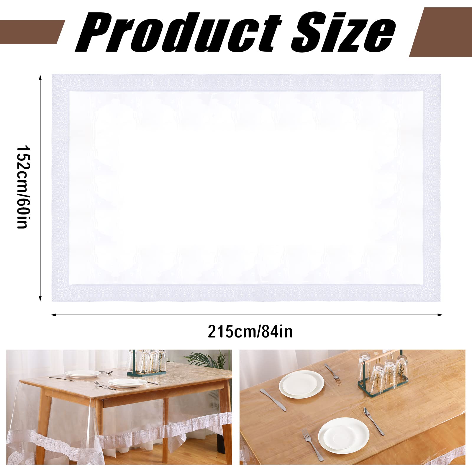 Mixweer Clear Vinyl Tablecloth Protector Plastic Table Cover Waterproof Tablecloth Dining Table Cover White Lace Tablecloth for Dining Tables Kitchen Home (60 x 84 Inch)