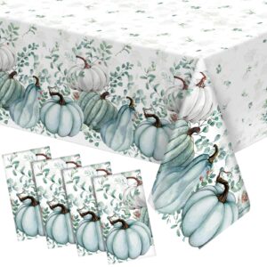 4 pcs fall tablecloth pumpkin autumn table covers thanksgiving harvest table cloth rectangle blue waterproof plastic leaves tablecloth for dining room kitchen decoration 54 x 108 inch