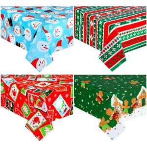 4 pcs christmas tablecloth disposable plastic rectangle xmas picnic table cover christmas pattern printed dining table cloth for xmas kitchen decorations holiday party (bright style, 51.2 x 86.6 inch)