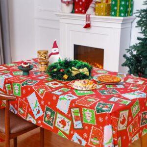 4 Pcs Christmas Tablecloth Disposable Plastic Rectangle Xmas Picnic Table Cover Christmas Pattern Printed Dining Table Cloth for Xmas Kitchen Decorations Holiday Party (Bright Style, 51.2 x 86.6 Inch)